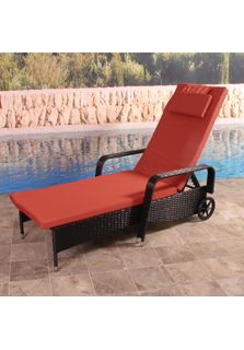 Poly-Rattan Sonnenliege Carrara, Relaxliege Gartenliege Liege, Alu ~ anthrazit, Kissen terracotta