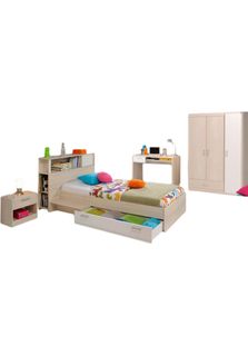 Kinderzimmer Charly 10 Parisot 4-teilig Bett 90*200 cm mit 3-trg. Kleiderschrank Akazie beige - weiß