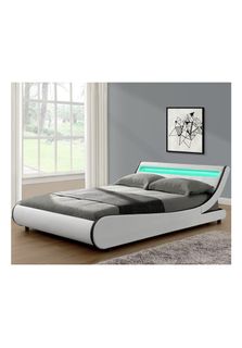 Juskys Polsterbett Valencia 180x200 cm – Bett mit Lattenrost & LED Beleuchtung – Doppelbett weiß