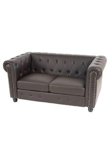 MCW Luxus 2er Sofa Loungesofa Couch Chesterfield Edinburgh Kunstleder 160cm ~ runde Füße, braun