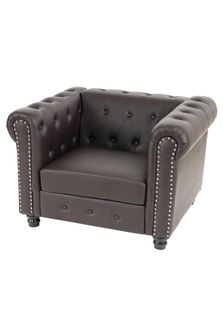 MCW Luxus Sessel Loungesessel Relaxsessel Chesterfield Edingburgh Kunstleder ~ runde Füße, braun