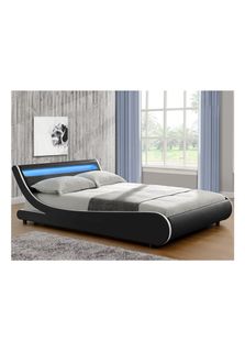 Juskys Polsterbett Valencia 180x200 cm Bett mit Lattenrost & LED Beleuchtung Doppelbett schwarz