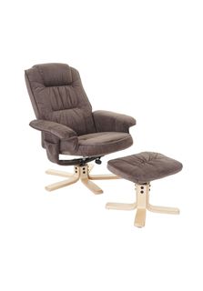 MCW Relaxsessel H56, Fernsehsessel TV-Sessel mit Hocker, Stoff/Textil ~ Wildlederimitat braun