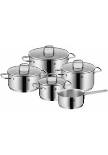 WMF Topf-Set Inspiration, Cromargan® Edelstahl Rostfrei 18/10 (Set, 9-tlg., Bratentopf Ø 20 cm, Fleischtopf Ø 16/20/24 cm, Stielkasserolle Ø 16 cm), Induktion, silberfarben