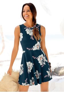 Beach Time Beachtime Strandkleid mit Blumenprint, Minikleid, Sommerkleid aus Baumwolle, blau, 36, blau-geblümt