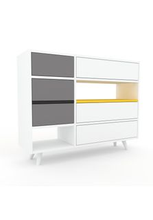 MYCS Sideboard Weiß - Designer-Sideboard: Schubladen in Grau - Hochwertige Materialien - 115 x 91 x 34 cm, Individuell konfigurierbar