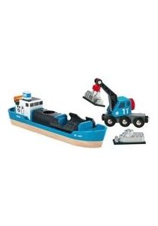 Brio World Containerschiff mit Kranwagen, Spielfahrzeug