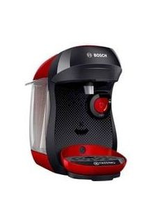 Bosch Tassimo Happy TAS1003, Kapselmaschine schwarz/rot Kapazität: 0,7 Liter Verbrauch: 1.400 Watt (Betrieb) System: Tassimo Abmessungen: 175 x 305 x 265 mm
